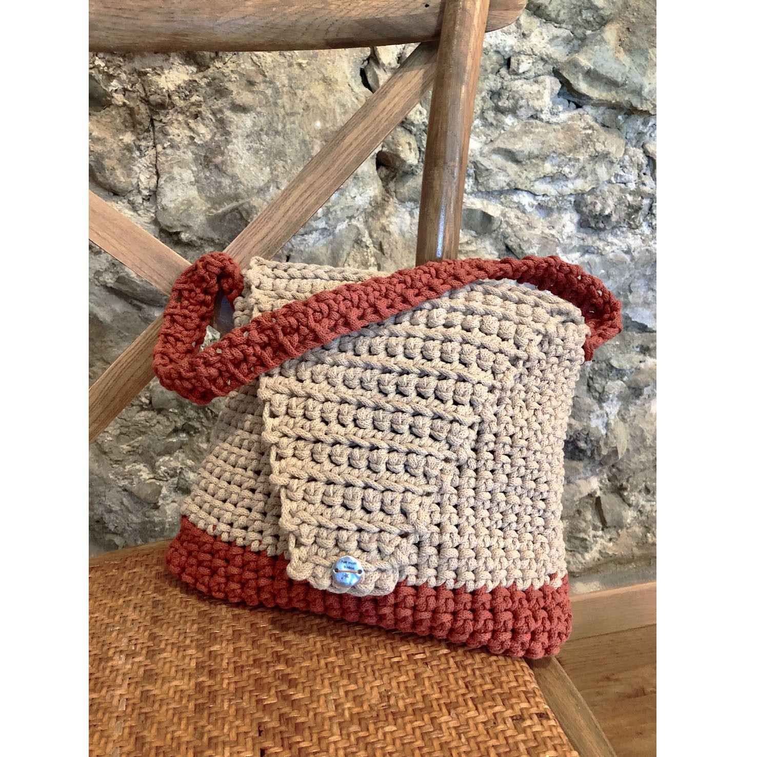 Sac à anse en corde coton. Création crochet, pièce unique.